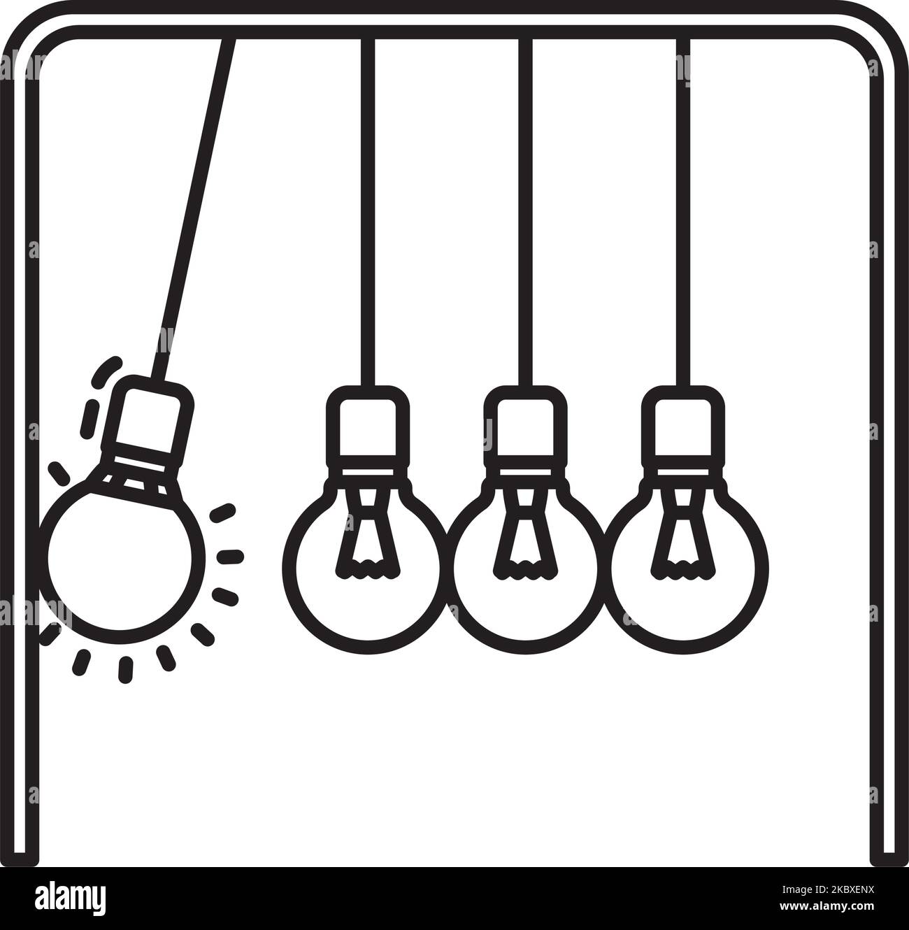 Newton's cradle with an LED bulb swinging against classic light bulbs ...