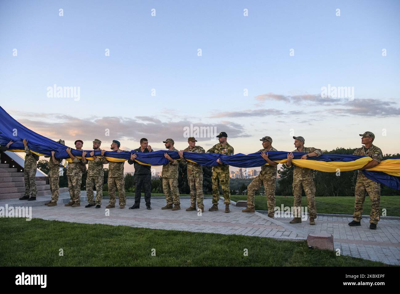 Rehearsal of the ceremony of rising the giant state flag of Ukraine the ...