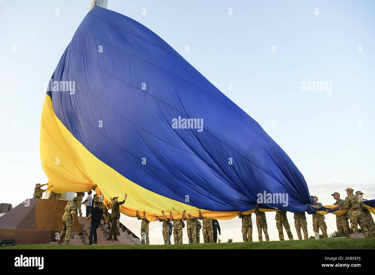 Rehearsal of the ceremony of rising the giant state flag of Ukraine the ...