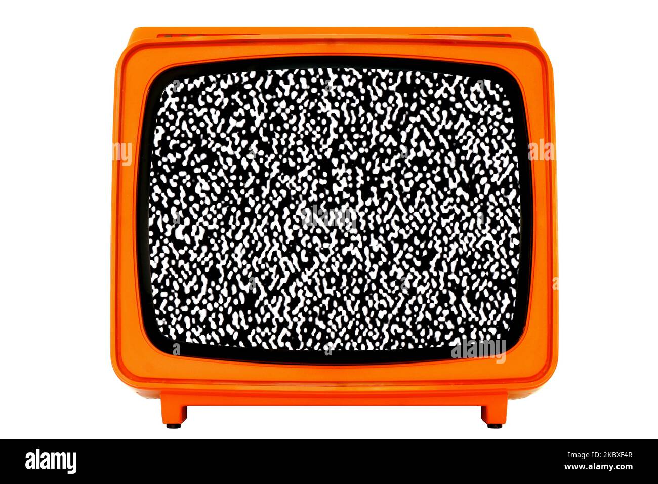 Retro old Space Age orange TV with Static Noise Glitch Effect Screen ...