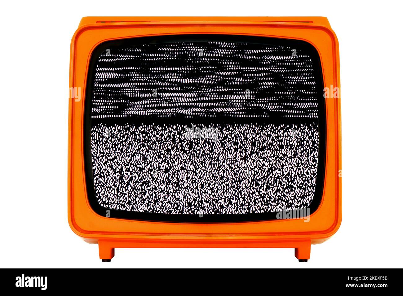 Retro old Space Age orange TV with Static Noise Glitch Effect Screen ...