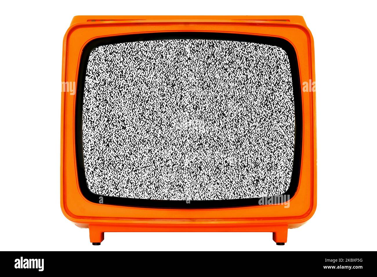 Retro old Space Age orange TV with Static Noise Glitch Effect Screen ...