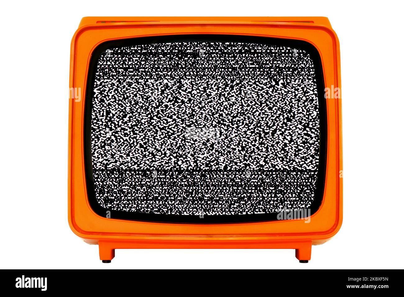 Retro old Space Age orange TV with Static Noise Glitch Effect Screen ...