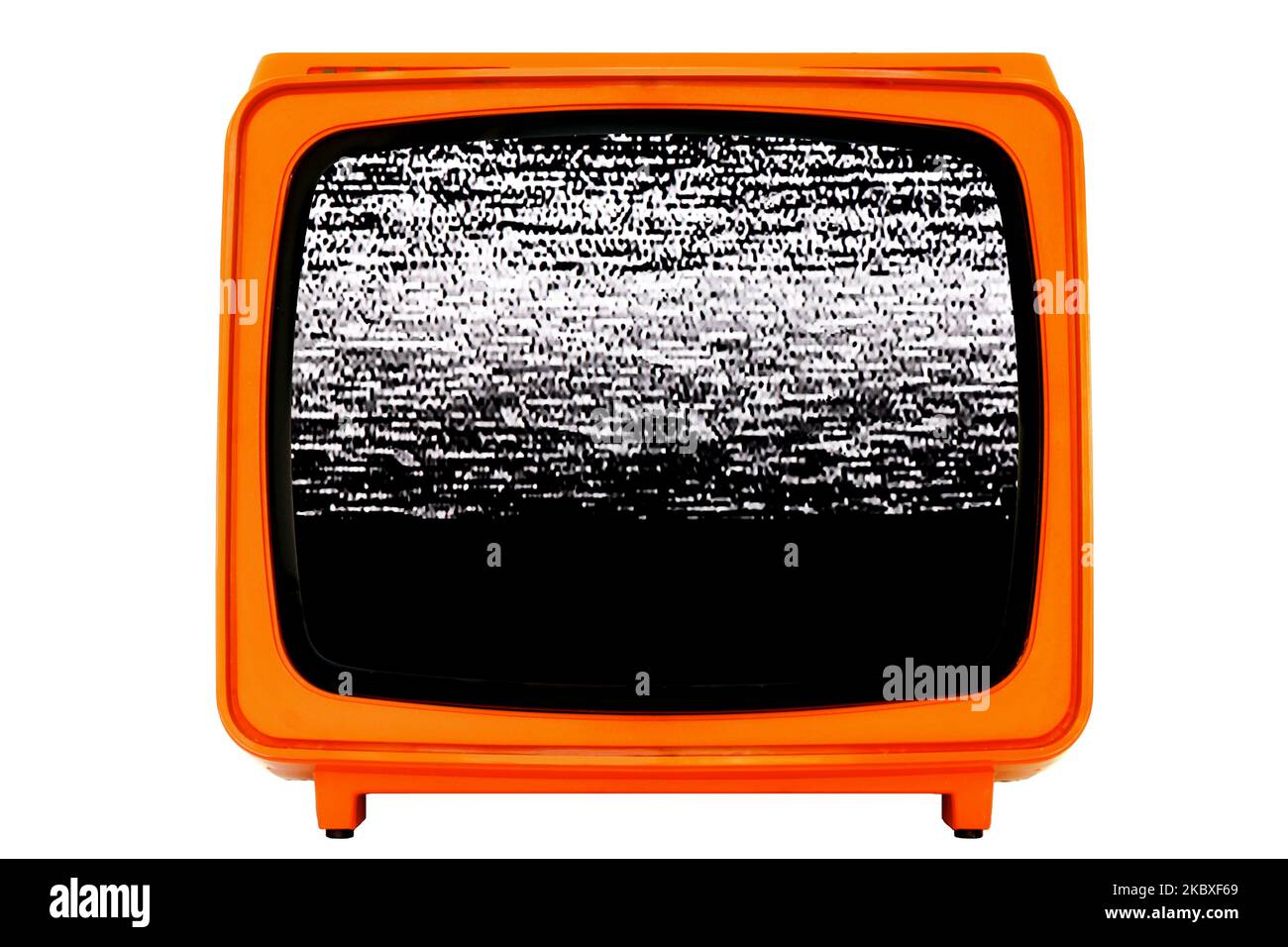 Retro old Space Age orange TV with Static Noise Glitch Effect Screen ...