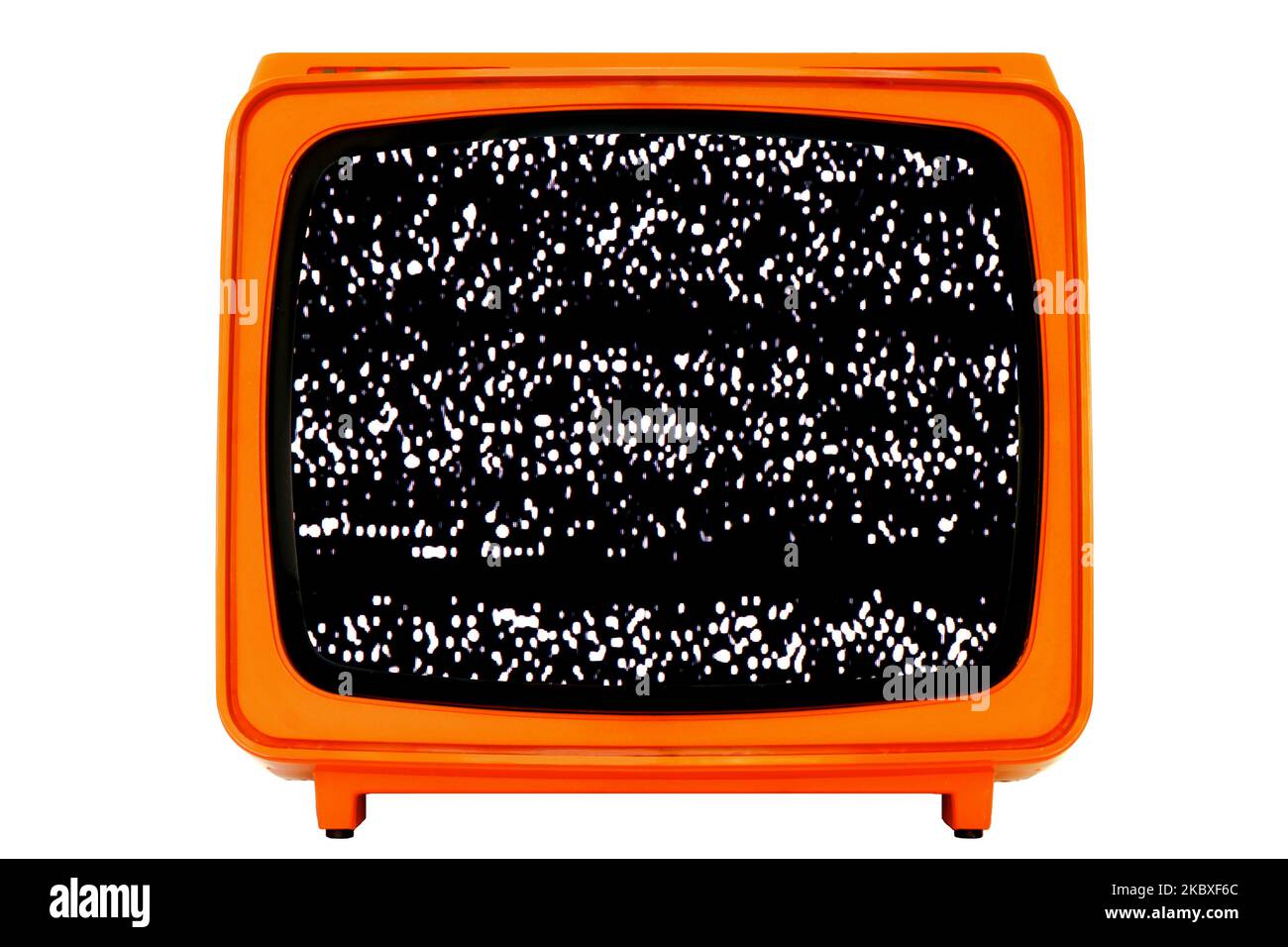 Retro old Space Age orange TV with Static Noise Glitch Effect Screen ...