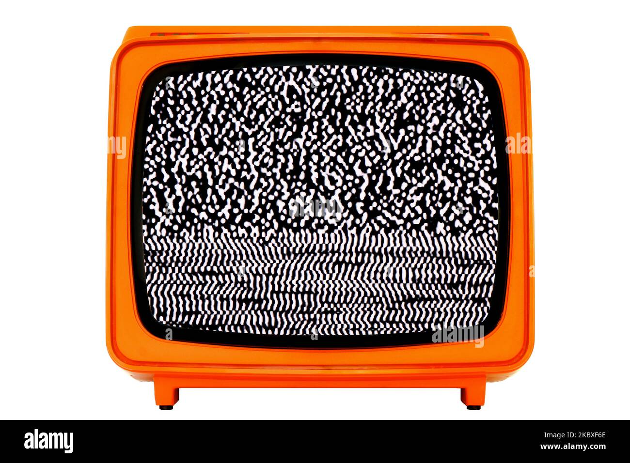 Retro old Space Age orange TV with Static Noise Glitch Effect Screen ...