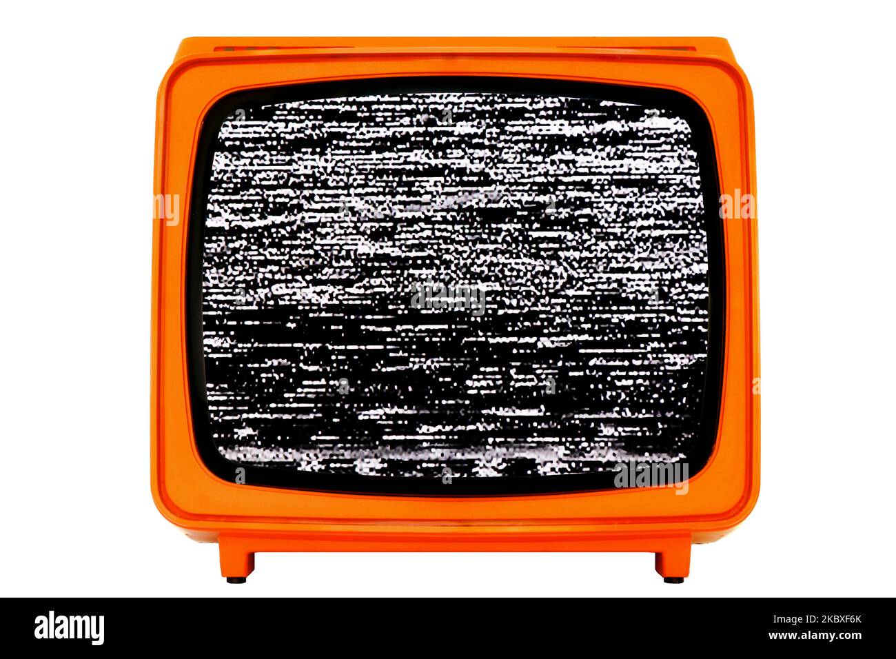 Retro old Space Age orange TV with Static Noise Glitch Effect Screen ...