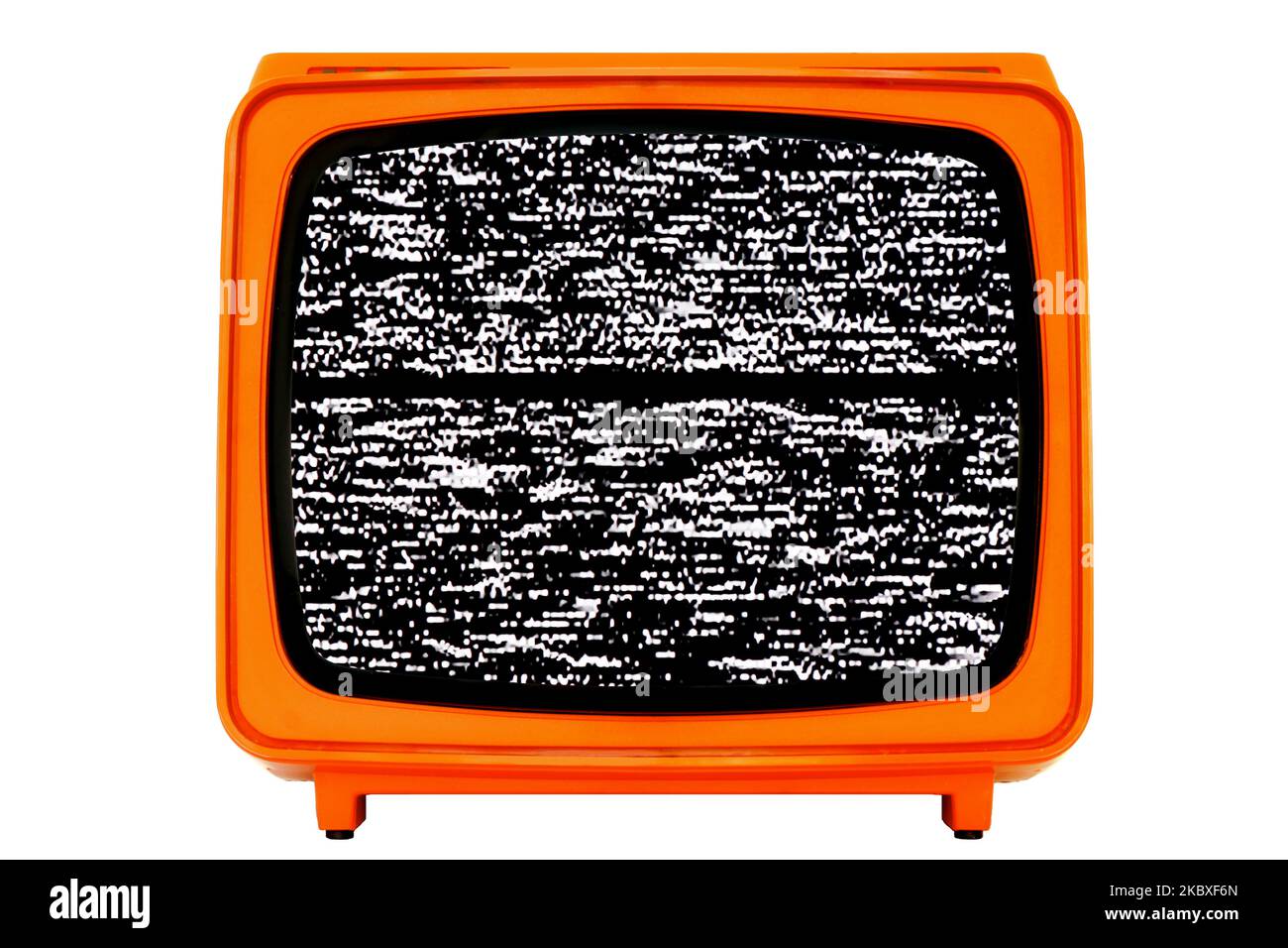 Retro old Space Age orange TV with Static Noise Glitch Effect Screen ...
