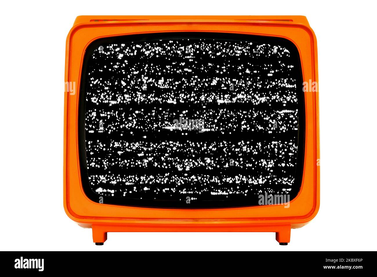 Retro old Space Age orange TV with Static Noise Glitch Effect Screen ...