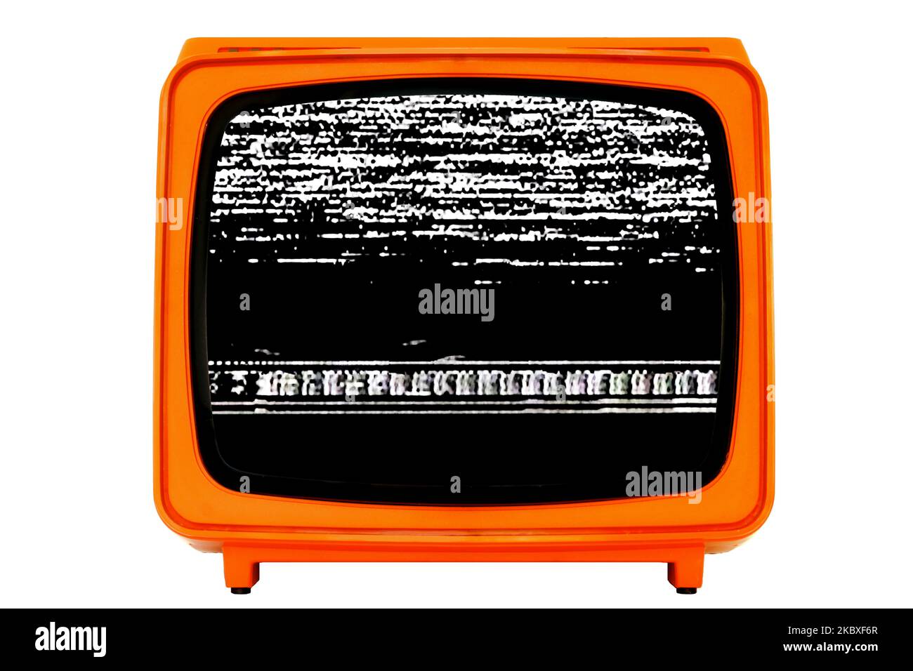 Retro old Space Age orange TV with Static Noise Glitch Effect Screen ...