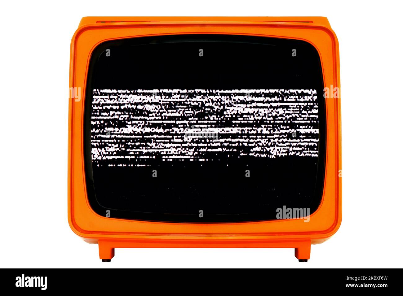 Retro old Space Age orange TV with Static Noise Glitch Effect Screen ...