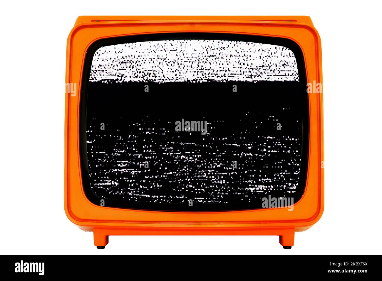 Retro old Space Age orange TV with Static Noise Glitch Effect Screen ...