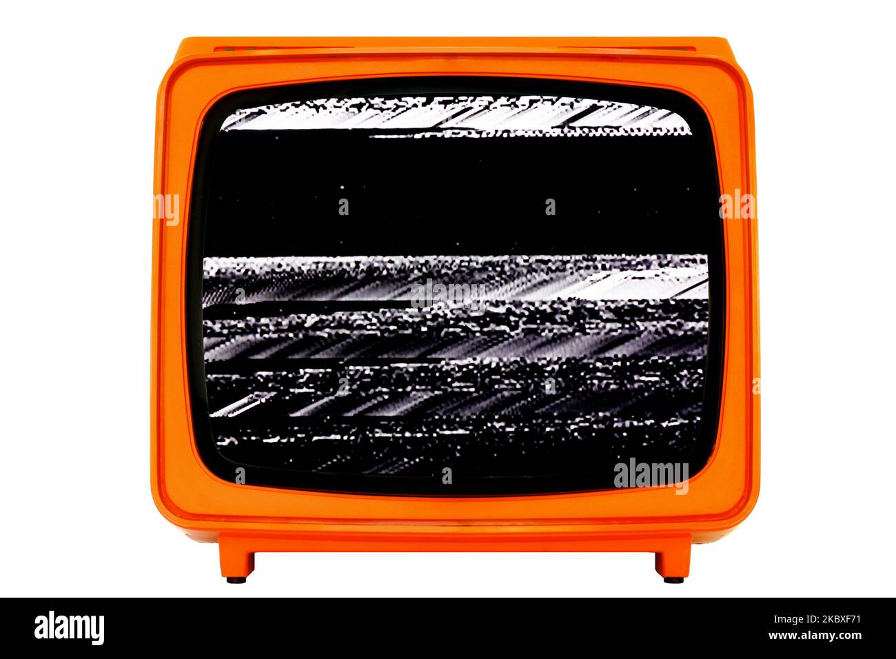 Retro old Space Age orange TV with Static Noise Glitch Effect Screen ...