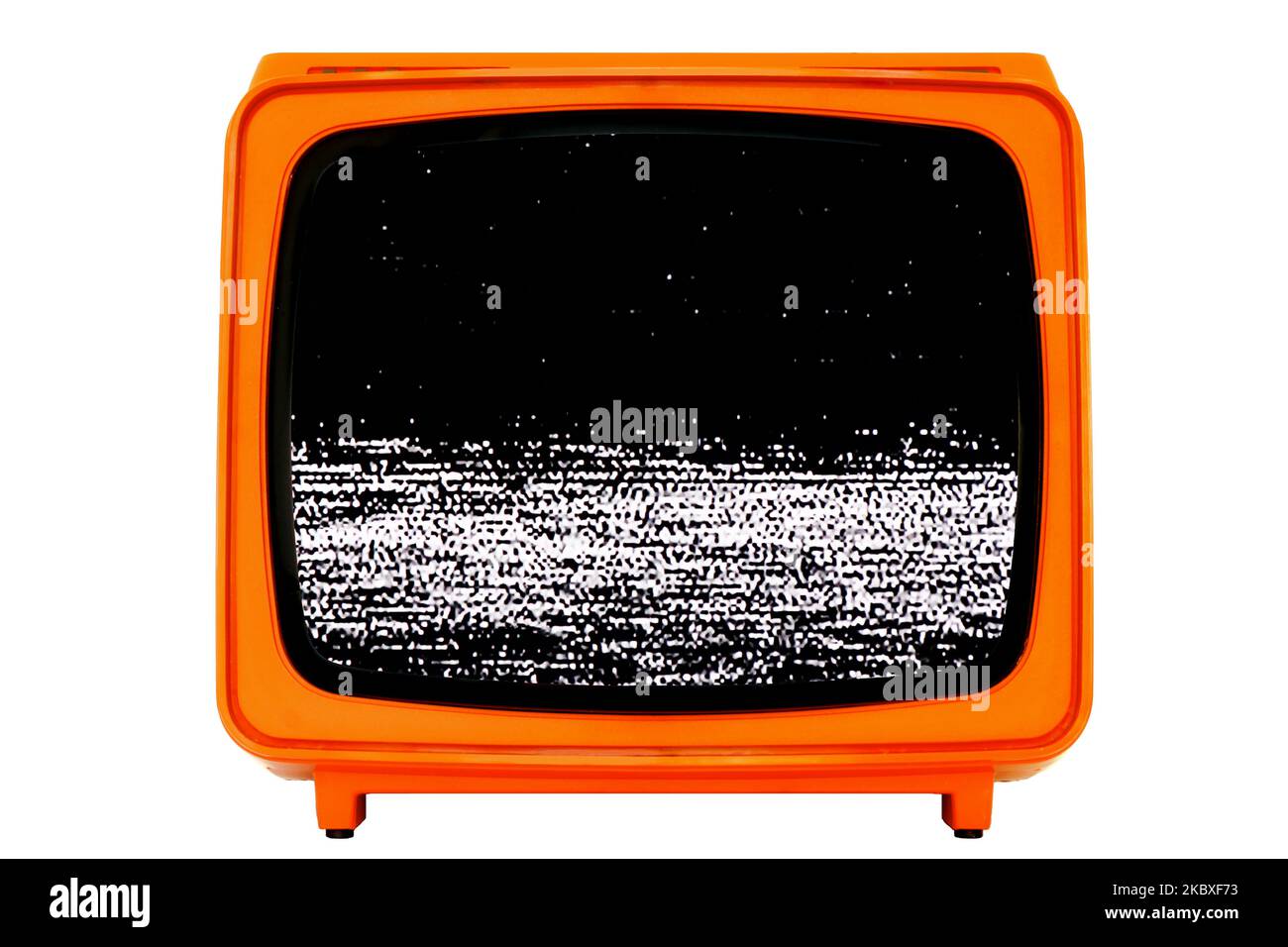 Retro old Space Age orange TV with Static Noise Glitch Effect Screen ...