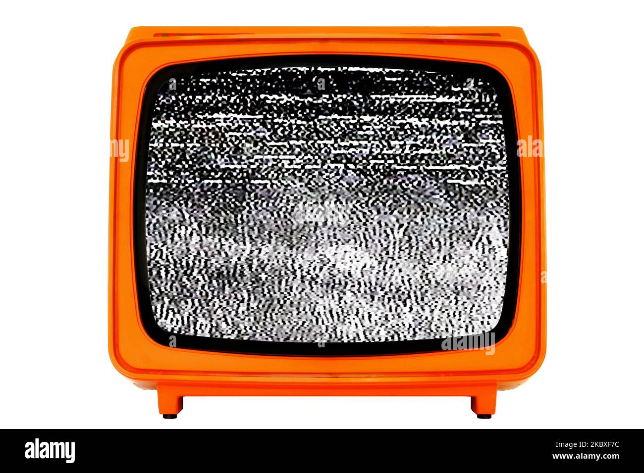 Retro old Space Age orange TV with Static Noise Glitch Effect Screen ...