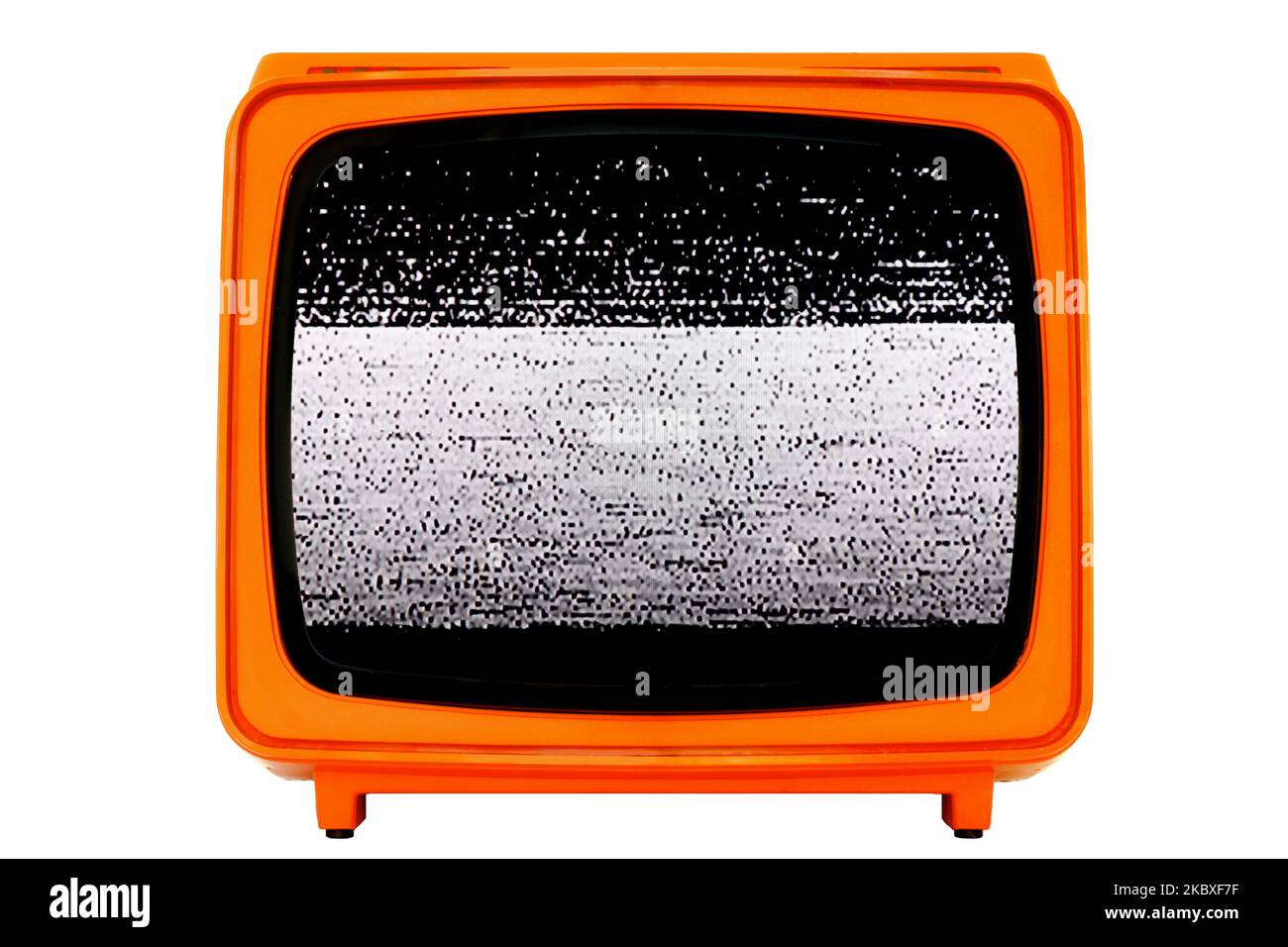 Retro old Space Age orange TV with Static Noise Glitch Effect Screen ...