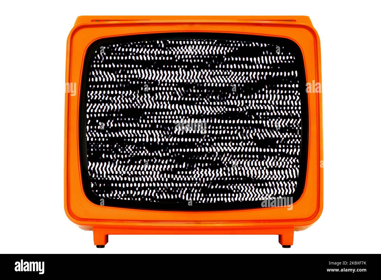 Retro old Space Age orange TV with Static Noise Glitch Effect Screen ...