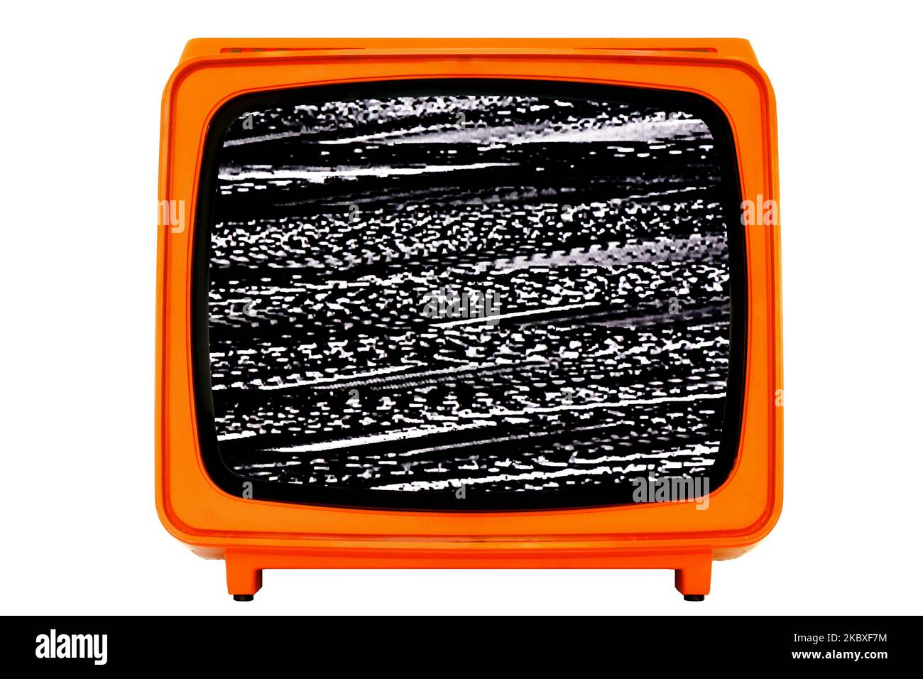 Retro old Space Age orange TV with Static Noise Glitch Effect Screen ...