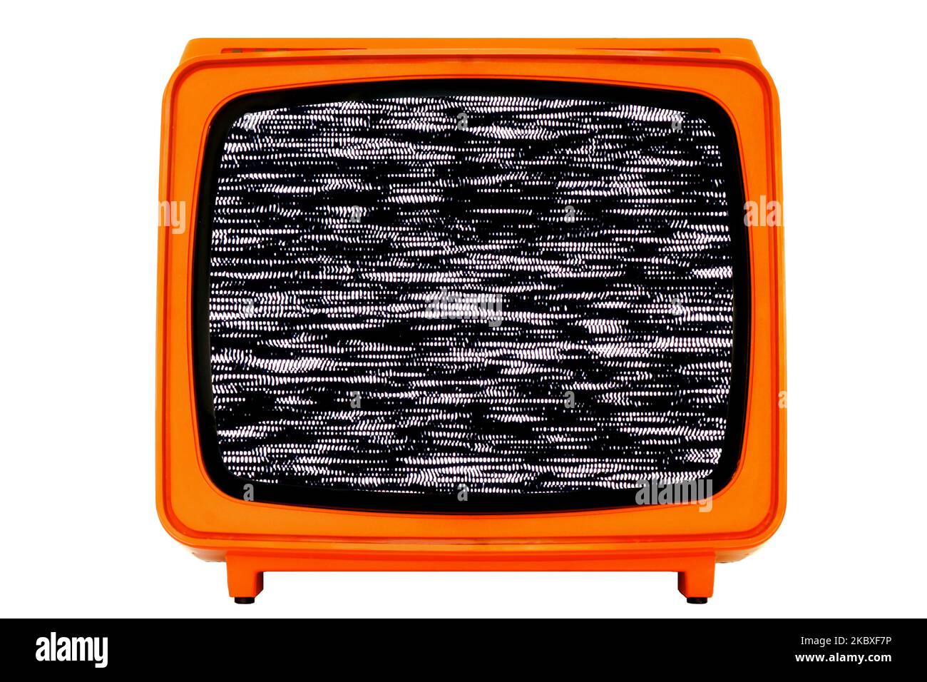 Retro old Space Age orange TV with Static Noise Glitch Effect Screen ...