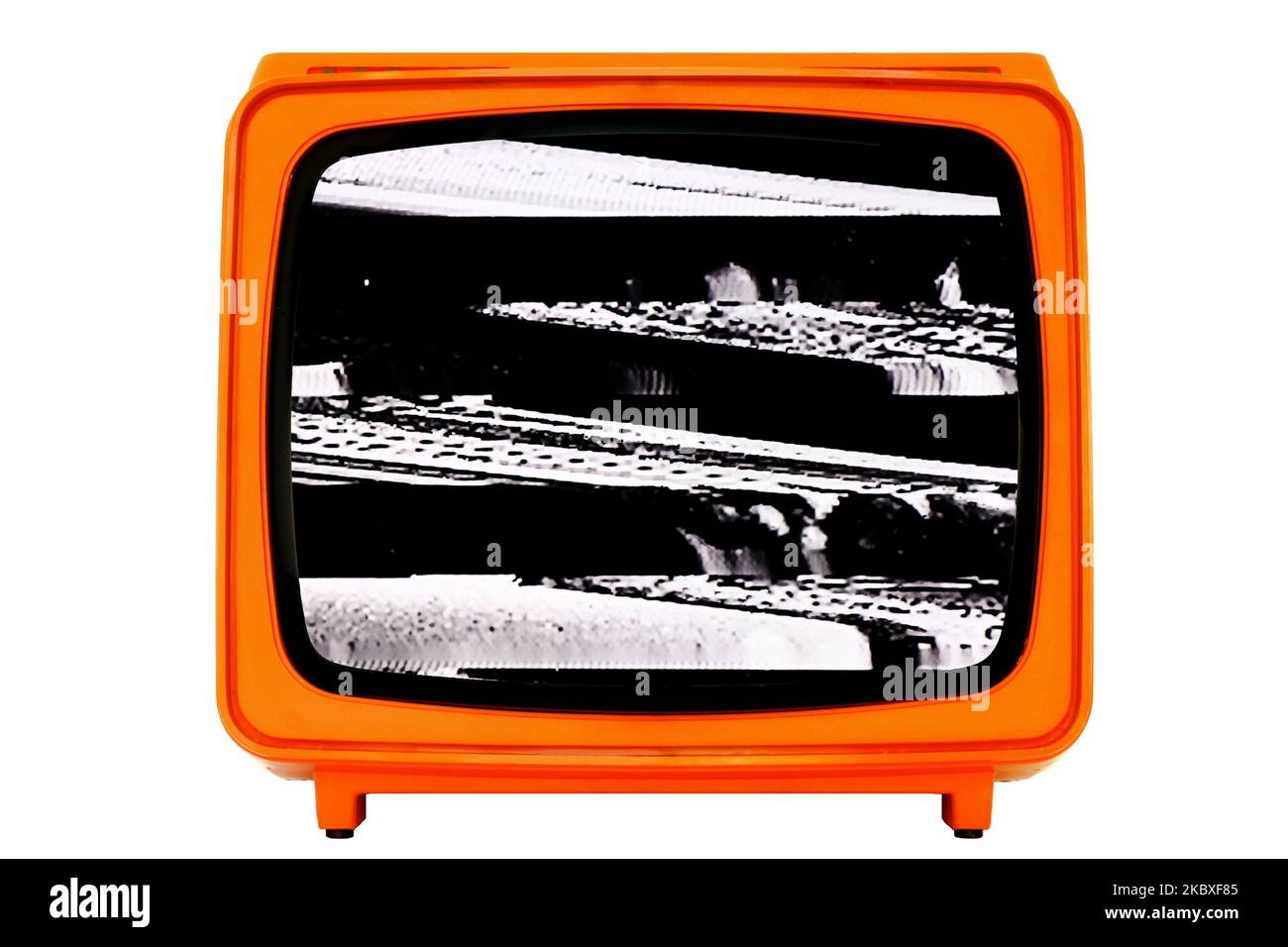 Retro old Space Age orange TV with Static Noise Glitch Effect Screen ...
