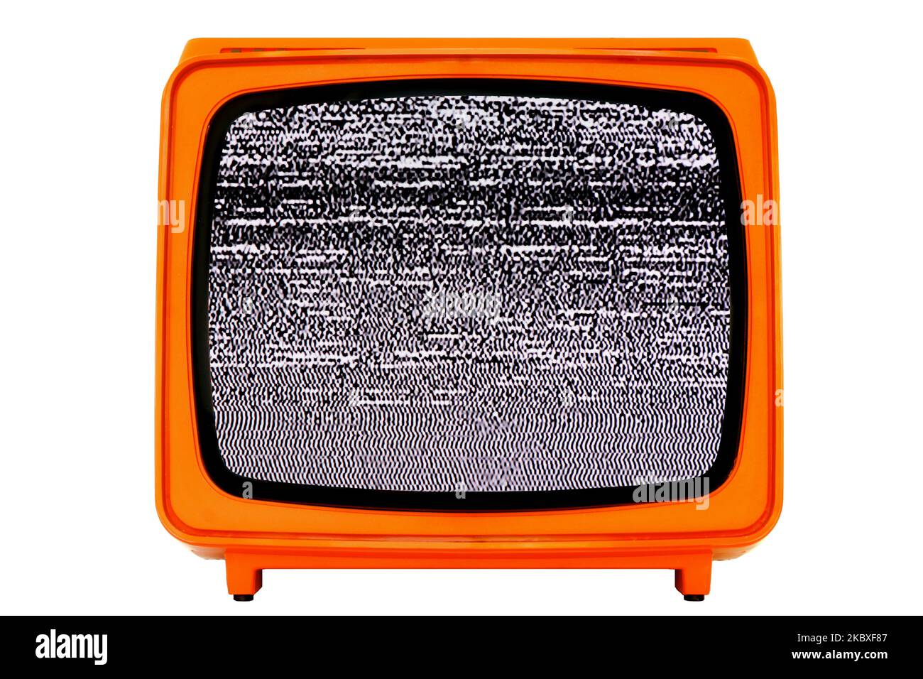 Retro old Space Age orange TV with Static Noise Glitch Effect Screen ...