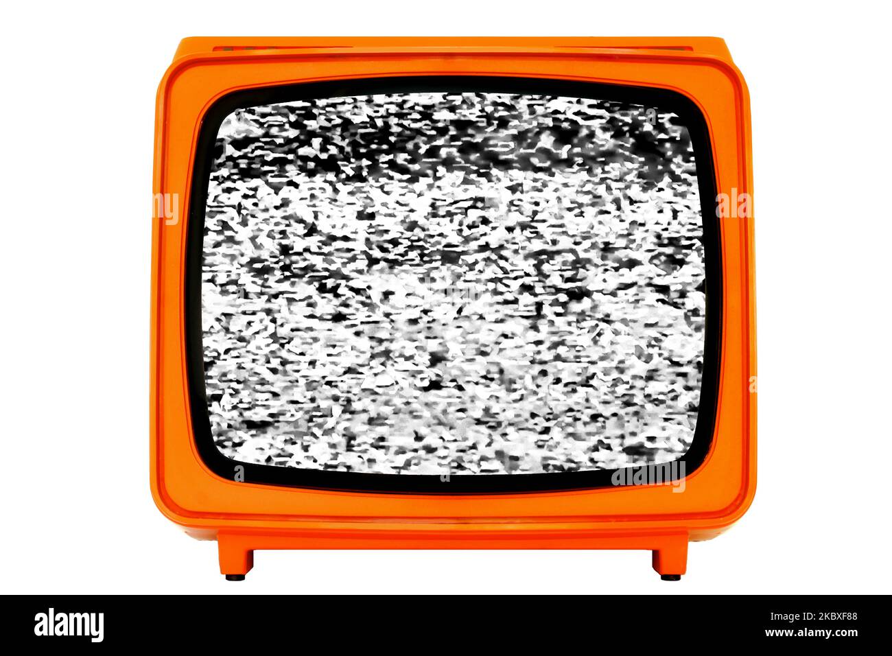 Retro old Space Age orange TV with Static Noise Glitch Effect Screen ...