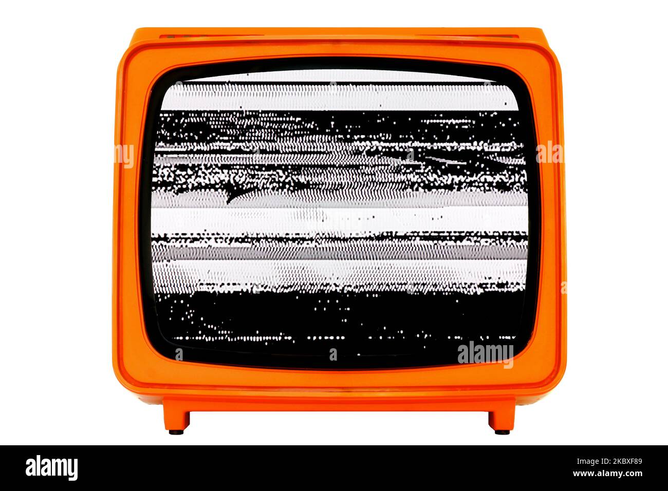Retro old Space Age orange TV with Static Noise Glitch Effect Screen ...