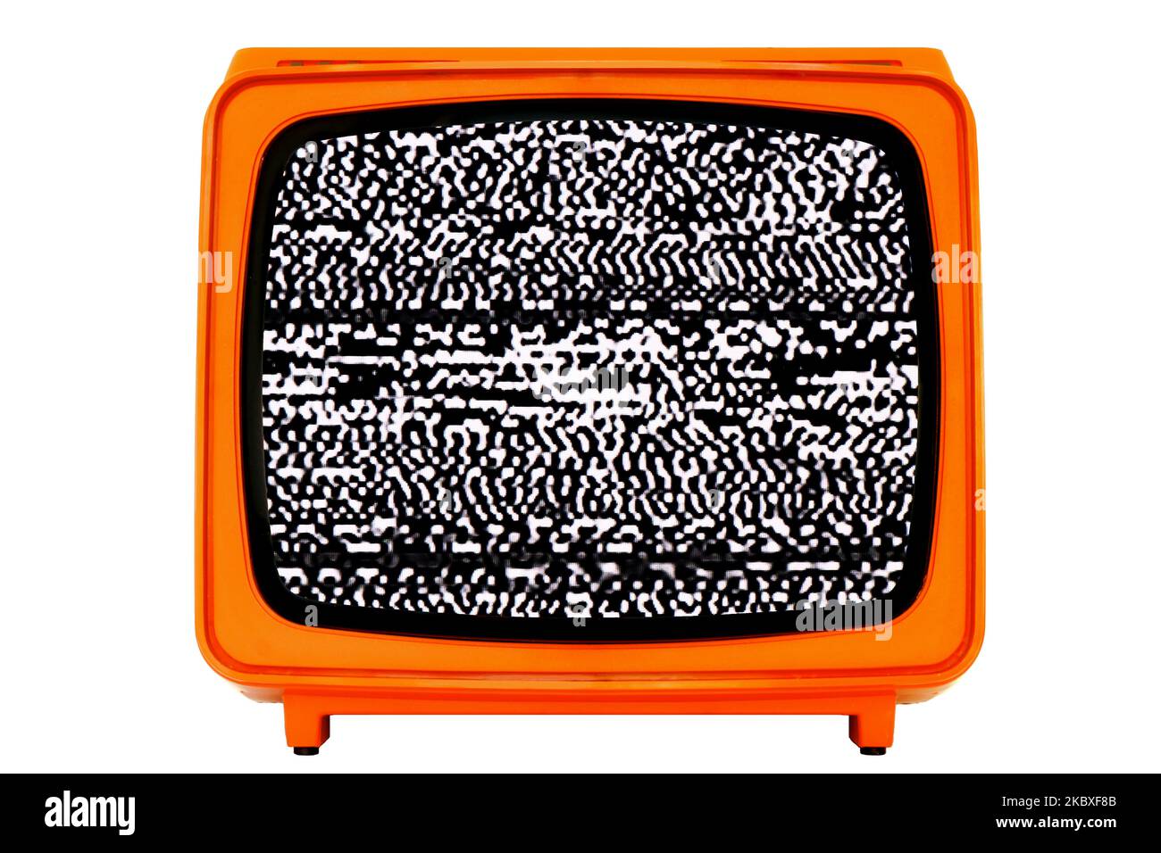Retro old Space Age orange TV with Static Noise Glitch Effect Screen ...