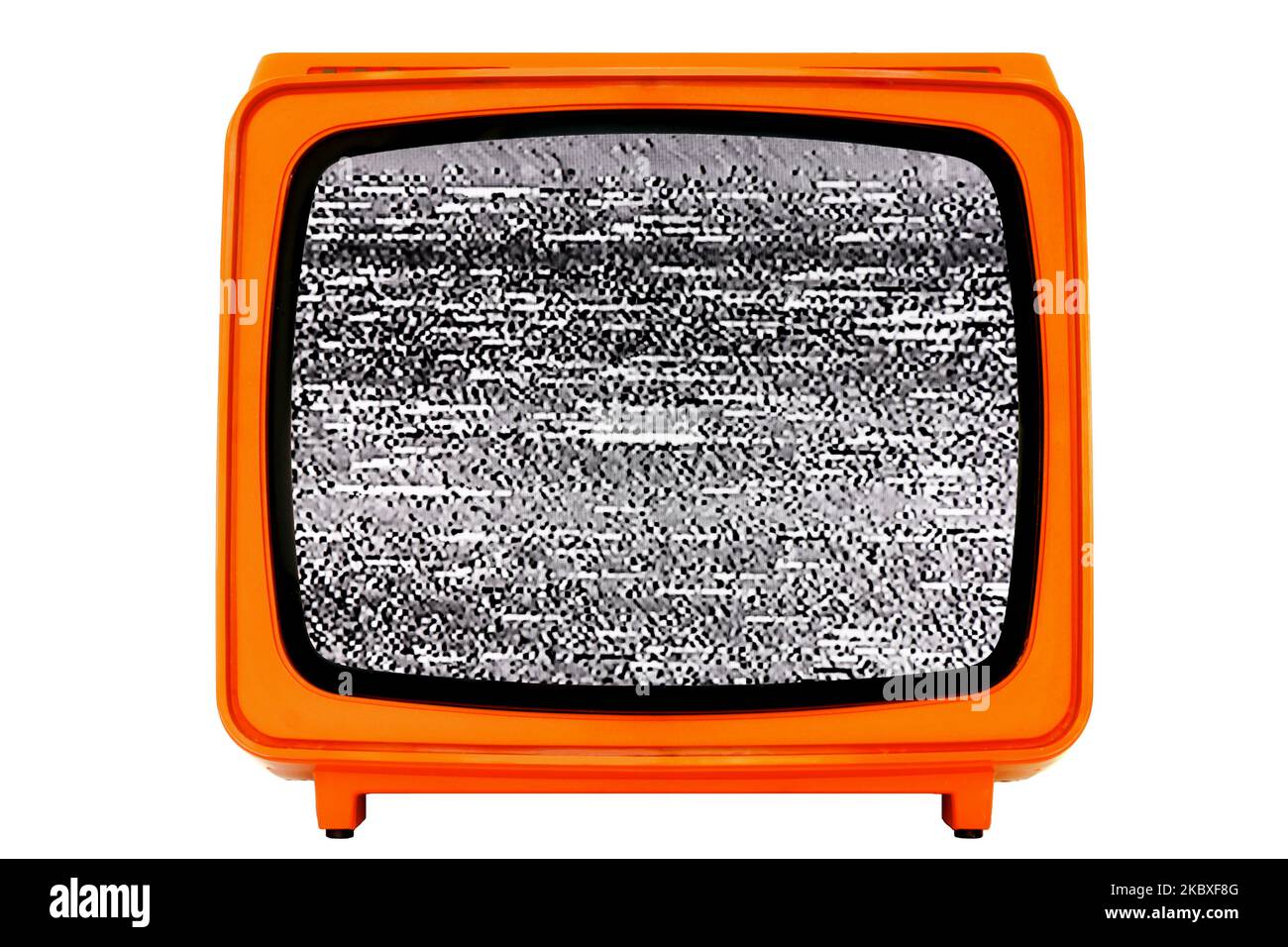 Retro old Space Age orange TV with Static Noise Glitch Effect Screen ...