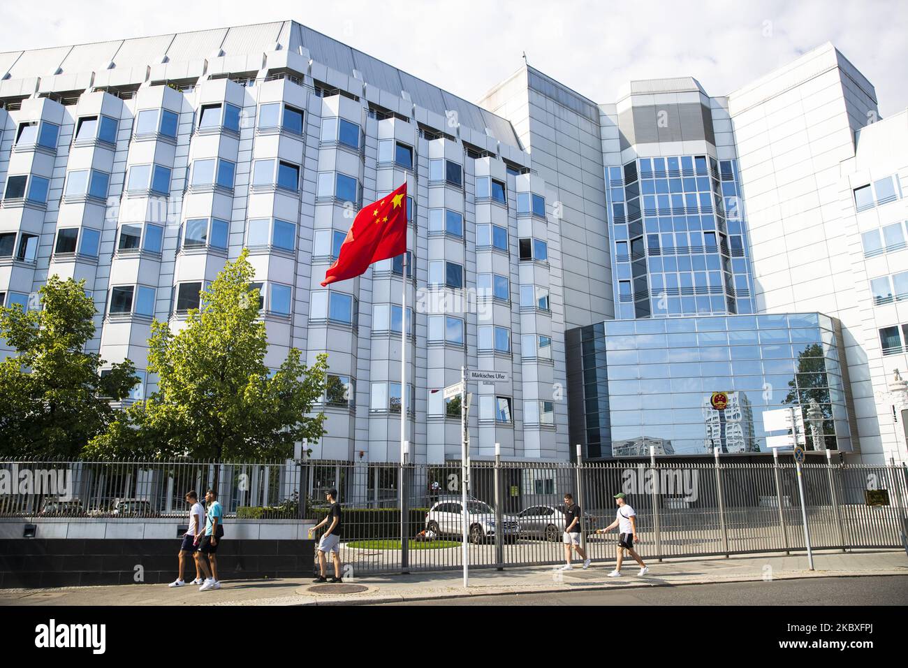The Chinese Flag flies in front of the Embassy of the People's Republic ...