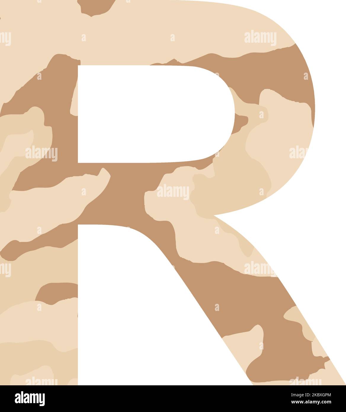 English alphabet letter R, khaki style isolated on white background ...