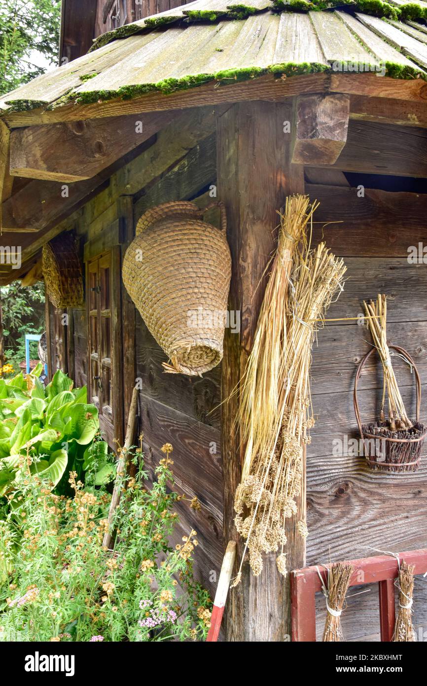 An old classic European wooden house complete with a yard, a classic ...