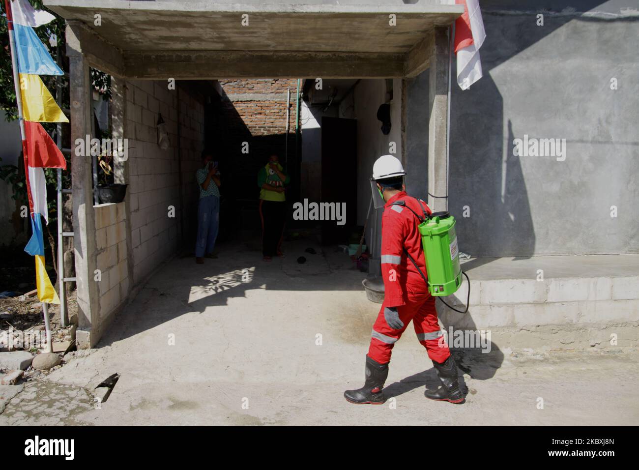 Volunteer of humanitarian organization of Lingkaran Peduli, wearing ...