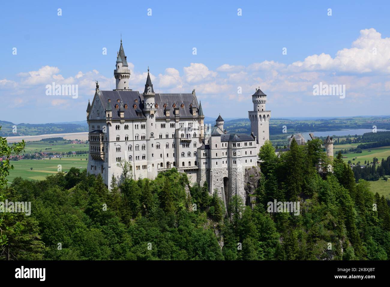 The Neuschwanstein Castle standing in the middle of the woods of ...