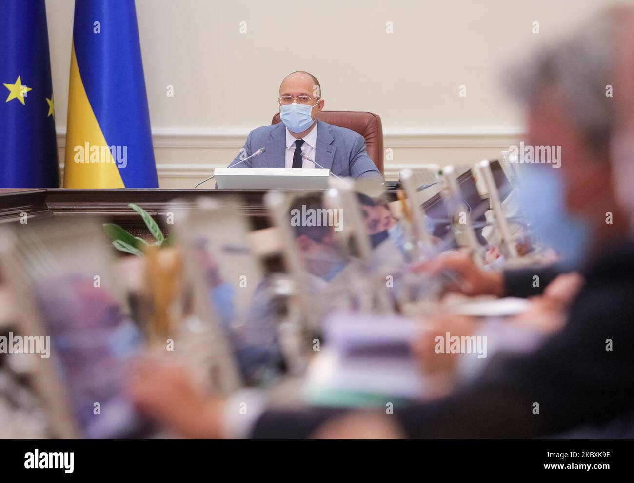 Prime minister of Ukraine Denys Shmyhal is seen during the Cabinet ...