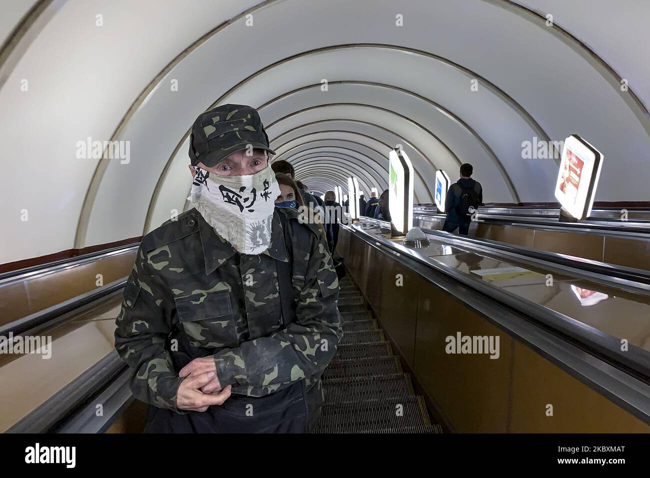 Passenger wear selfmade protective face mask inside a subway amid the ...