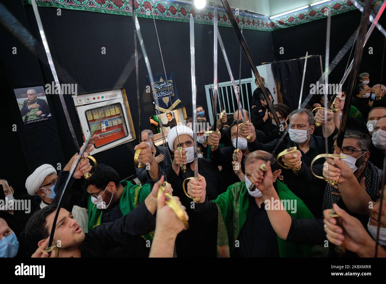 Iraqi immigration men living in Tehran wearing protective face masks ...