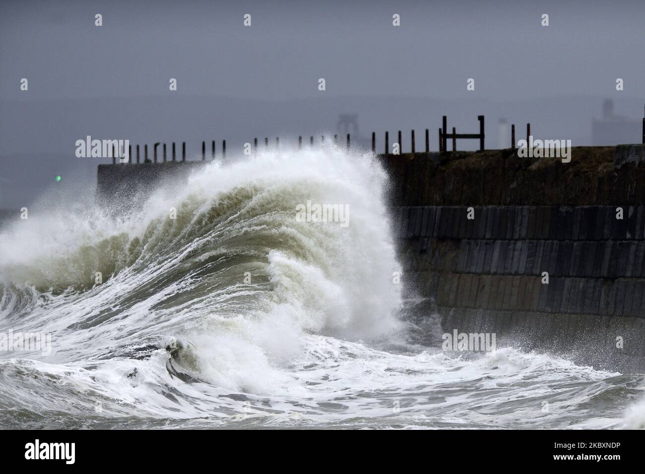 Waves crash into the Heugh Breakwater on the Headland, Hartlepool ...
