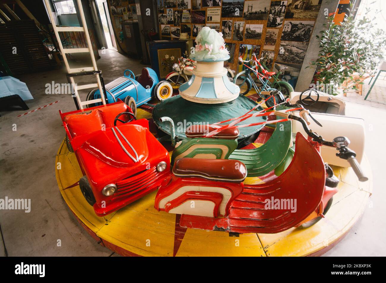 Taped fairground carousel auto are seen in historical funfair in Bonn, Germany, on August 28 ...