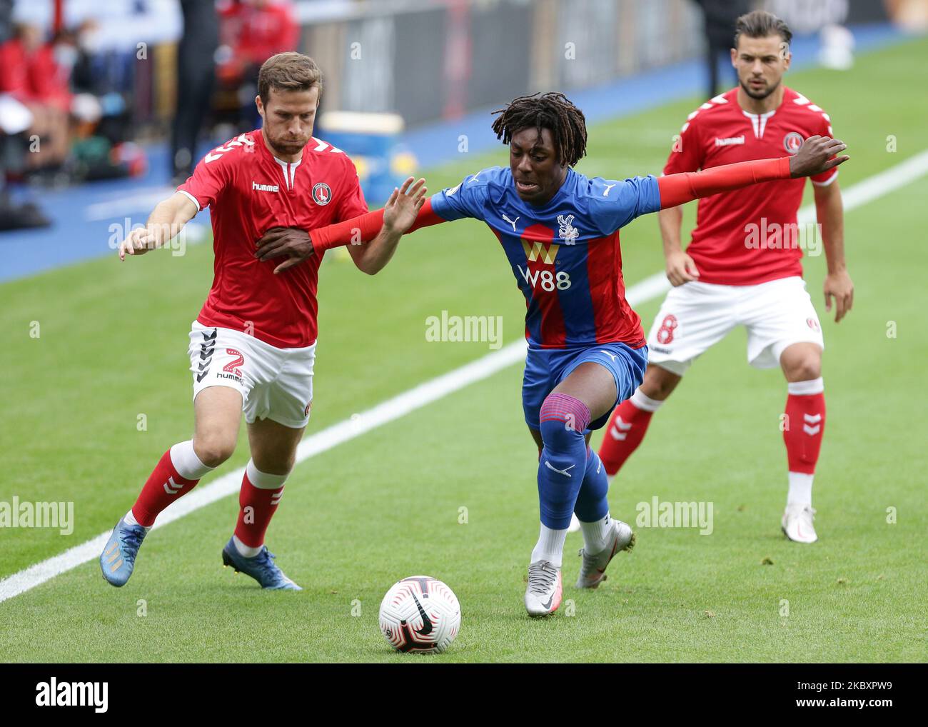 Adam Matthews of Charlton Athletic and Eberechi Eze of Crystal Palace ...
