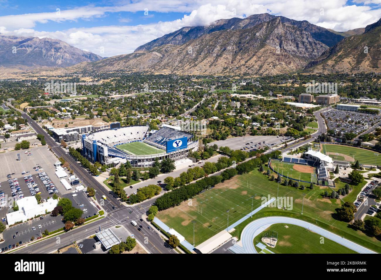 Aerial view of Brigham Young University's Lavell Edwards Stadium at ...