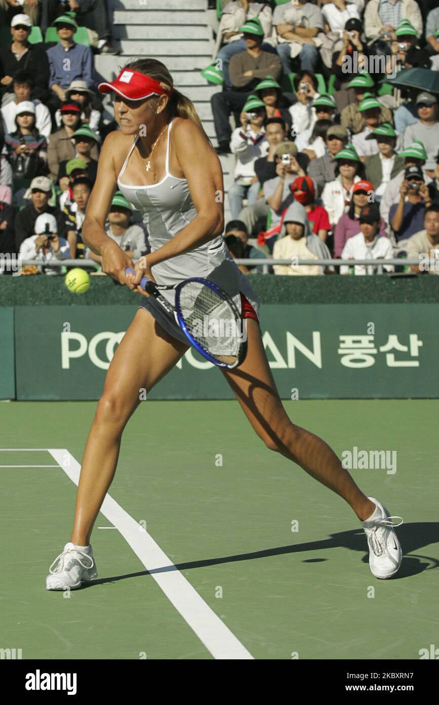 Maria Sharapova of Russia in action on the court her event match at ...
