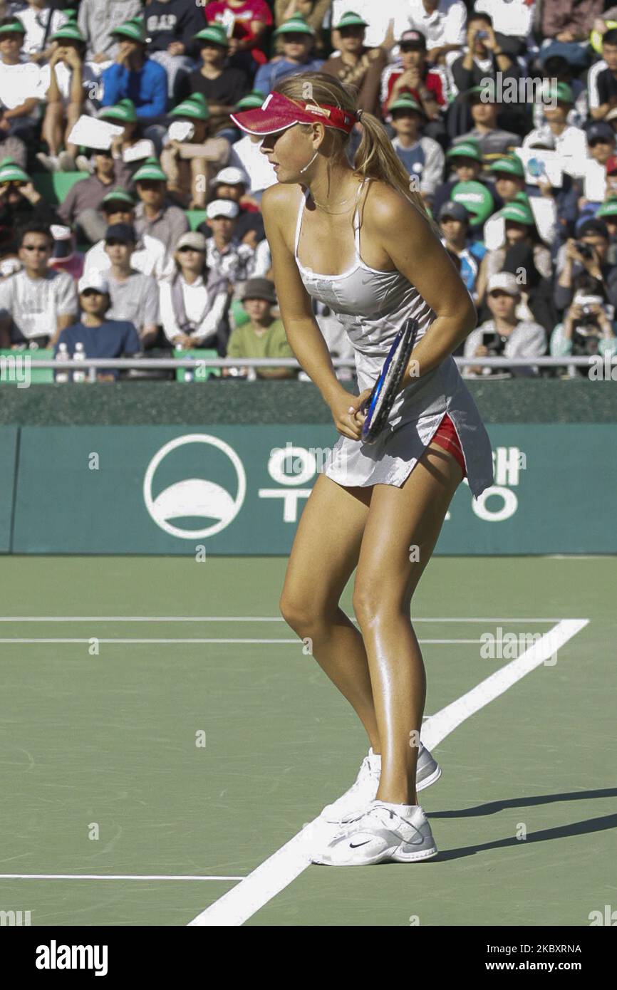 Maria Sharapova of Russia in action on the court her event match at ...
