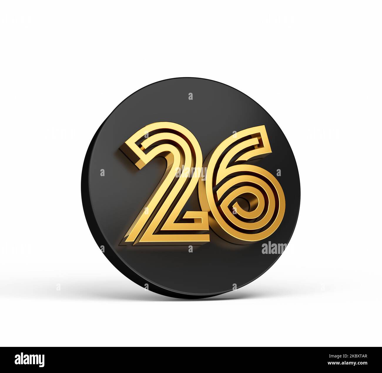 A 3d illustration of an elite digit letter 26 on a black button over a ...