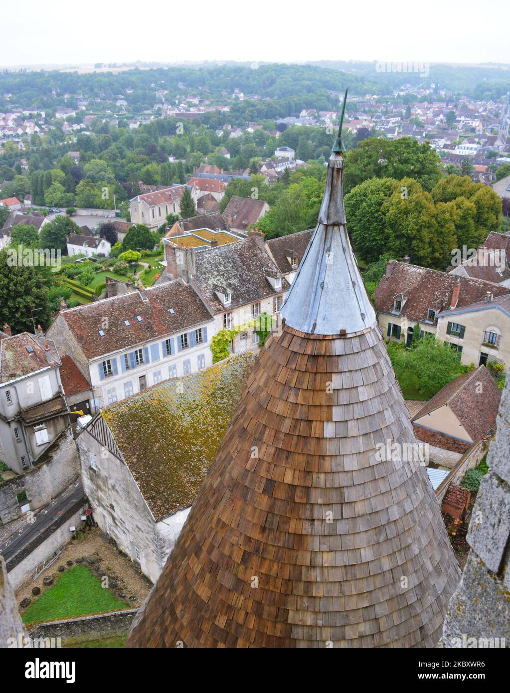 A drone shot over Caesar Keep Historical landmark with cityscape in Provins, France Stock Photo ...