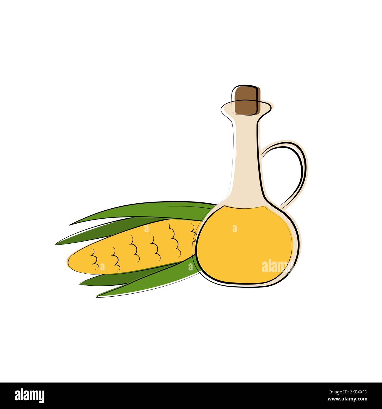 Corn oil icon sign. Maize oil bottle icon. Vector cartoon hand drawn ...