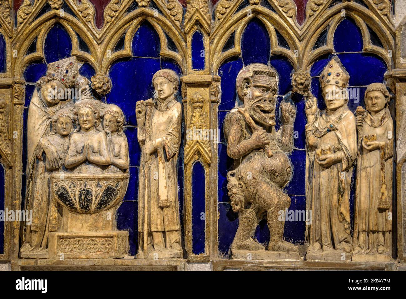 Gothic tomb of Sant Narcís inside the basilica of Sant Feliu in Girona ...