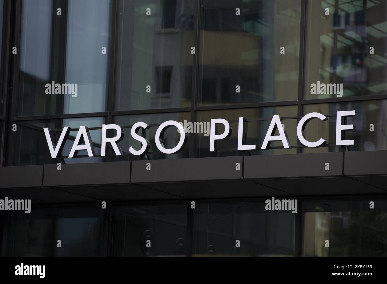 Varso Place logo is seen on September 2, 2020 in Warsaw, Poland. The newly opened Varso Place is ...