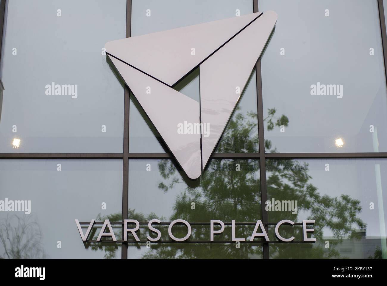 Varso Place logo is seen on September 2, 2020 in Warsaw, Poland. The newly opened Varso Place is ...