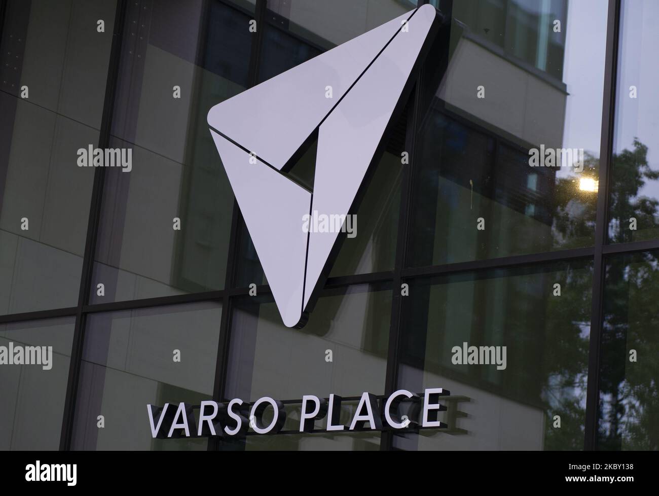 Varso Place logo is seen on September 2, 2020 in Warsaw, Poland. The ...